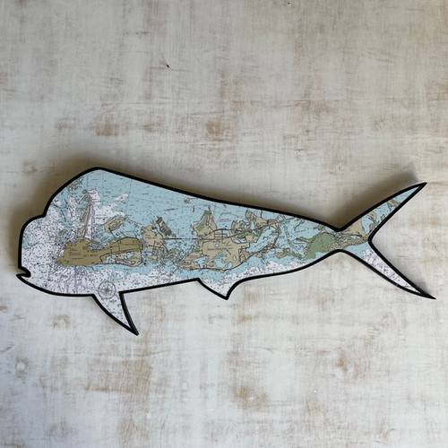 Key West Vibes: Mahi Fish Sign with Chart Map | Custom Salty Signs