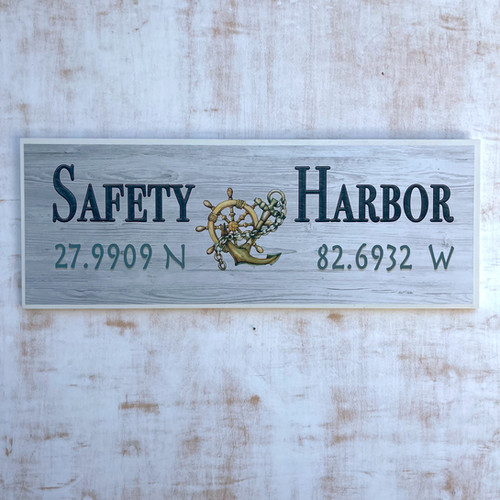 Safety Harbor Coordinates Sign - Nautical Home Decor | Custom Salty Signs