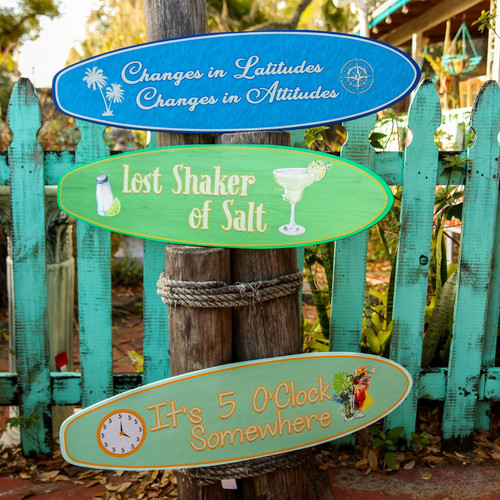 Caribbean Vibes Surfboard Parrot Head Tiki Bar Signs | Custom Salty Signs