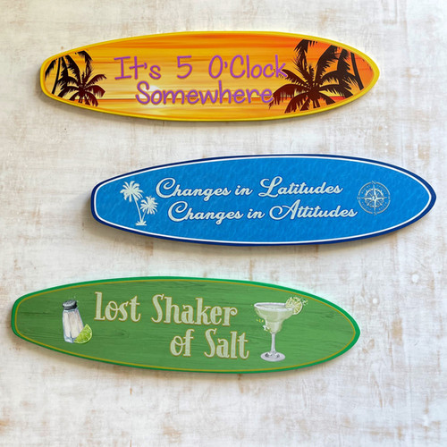 Caribbean Vibes Surfboard Parrot Head Tiki Bar Signs | Custom Salty Signs