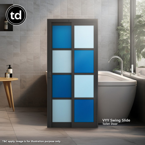 VYY Swing Slide Toilet Door V6 - 01 (MF30 + E1 - Black Frame) | The Door