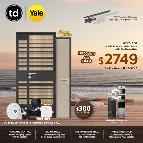 Laminate Fire Rated Main Door + Main Gate + Yale YDR30GA/ Yale YDM3109A ...
