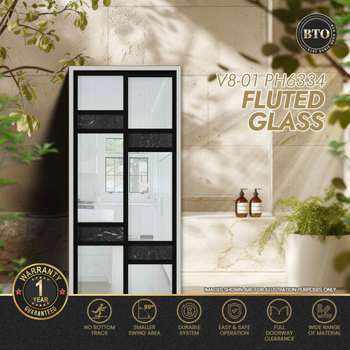 VYY SwingSlide Toilet Door (V8-01+PH6334+FLUTED GLASS) | BTO Door