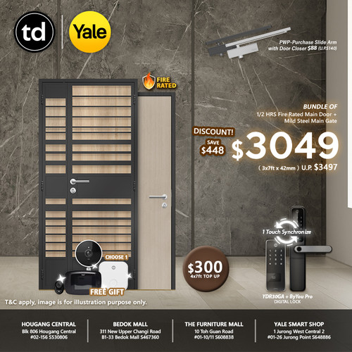 Laminate Fire Rated Main Door + Main Gate + Yale YDR30GA/ Yale ByYou ...
