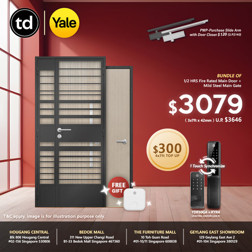 Laminate Fire Rated Main Door + Main Gate + Yale YDR30GA/ Yale Kyra ...