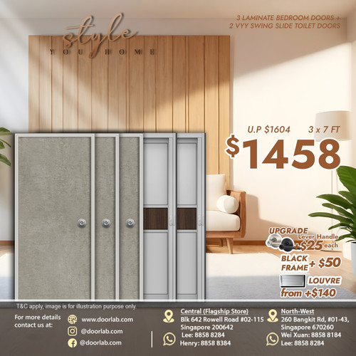 Package of 3 Laminate Bedroom Doors + Package of 2 VYY Swing Slide Toil ...