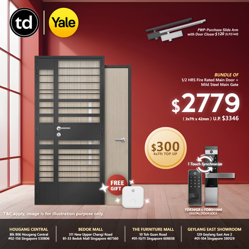 Laminate Fire Rated Main Door + Main Gate + Yale YDR30GA/ Yale YDM3109A ...