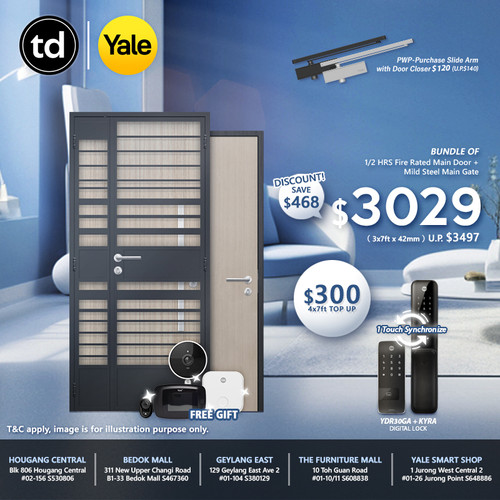 Laminate Fire Rated Main Door + Main Gate + Yale YDR30GA/ Yale Kyra ...