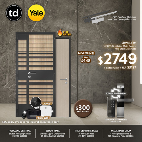 Laminate Fire Rated Main Door + Main Gate + Yale YDR30GA/ Yale YDM3109A ...