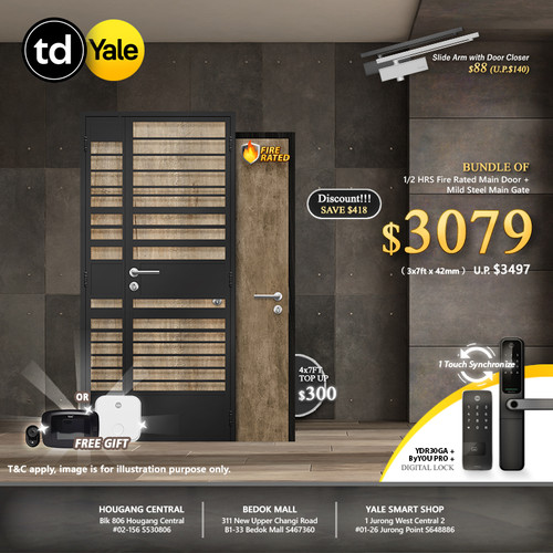 Laminate Fire Rated Main Door + Main Gate + Yale YDR30GA/ Yale ByYou ...