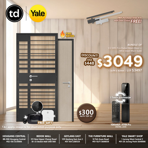Laminate Fire Rated Main Door + Main Gate + Yale YDR30GA/ Yale Kyra Pro ...