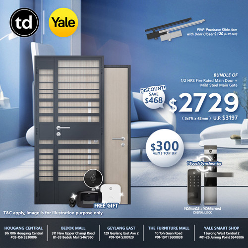 Laminate Fire Rated Main Door + Main Gate + Yale YDR30GA/ Yale YDM3109A ...