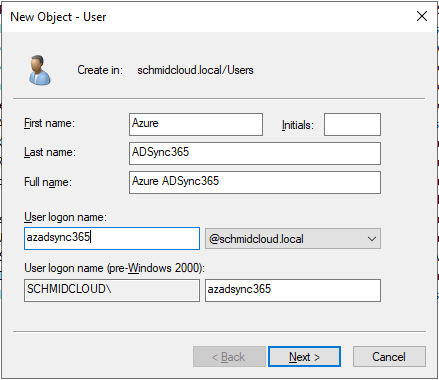 Azure AD Connect | 4. Active Directory Sync Benutzer erstellen