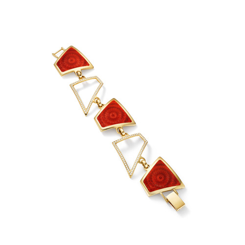 Edge Gold, Diamond, and Red Enamel Bracelet | House of Benney