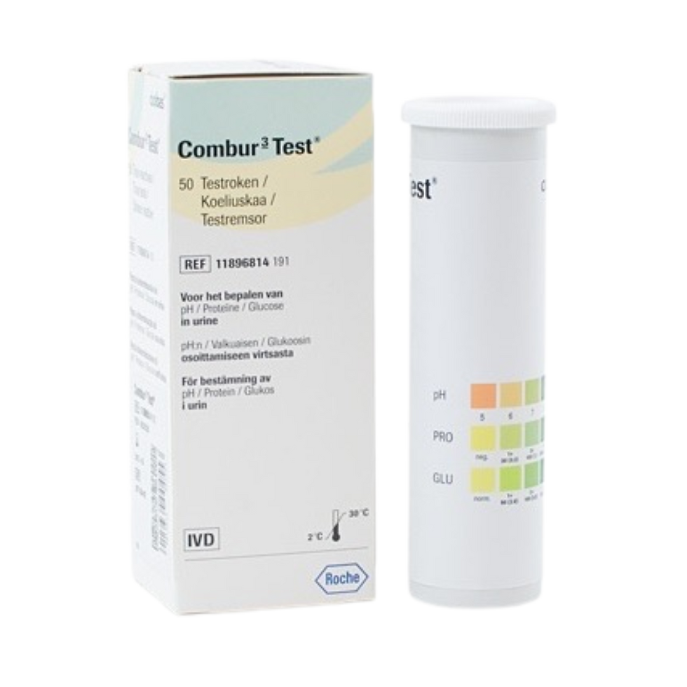 Combur 3 Urine Test Strips 50's | Protein, Glucose, pH