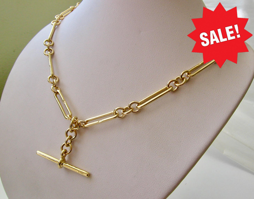 Genuine SOLID 9K 9ct Yellow GOLD Albert Chain with T-Bar and Double ...