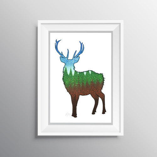 'Eikthyrnir' Norse Mythology Stag Art Print | CJH Art and Design