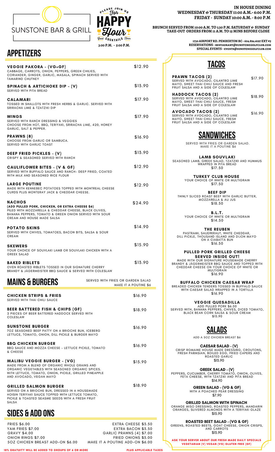 BAR & GRILL | SUNSTONE GOLF CLUB