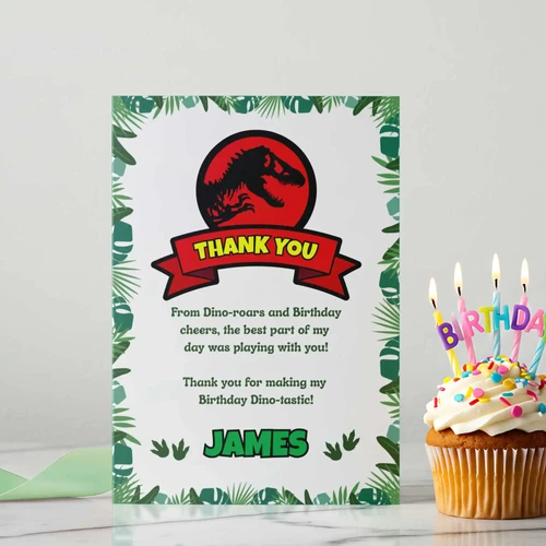 Dinosaur Party Thank You Card | Editable Template | Craftorb