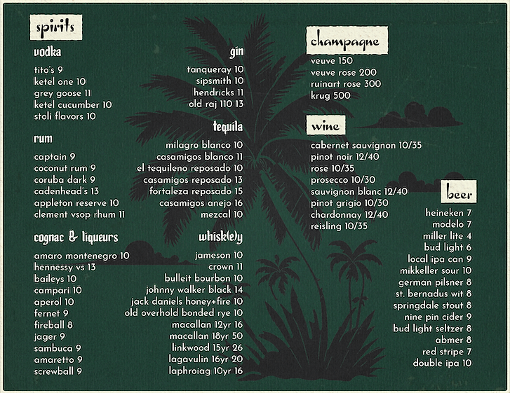 Menu | The Night Owl | Saratoga Springs