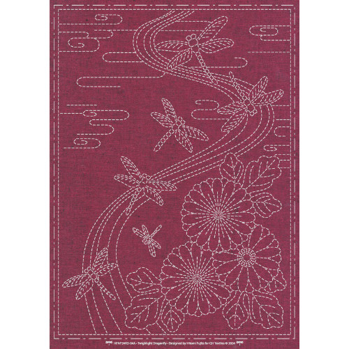 Sashiko Cloth - Twilight Dragonfly (Burgundy) | StitchMakers
