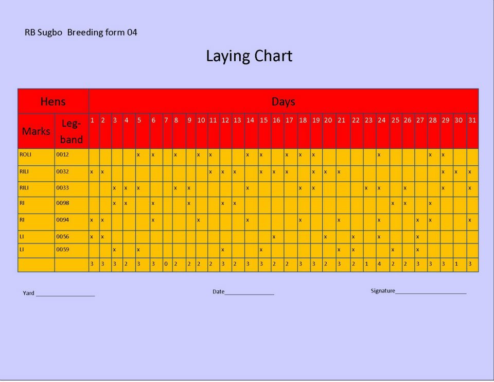Record keeping: Laying Chart