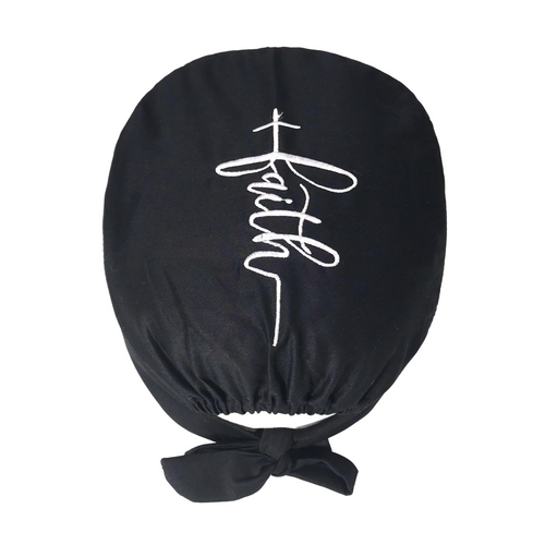 BLACK FAITH SCRUB CAP | Gotucovered Caps | Christian Nurse Cap