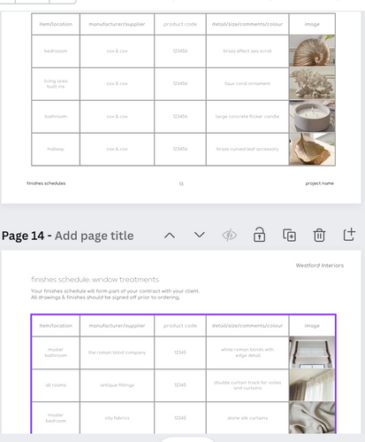 16 page Interior Design Finishes Schedules Template | Studio Speck
