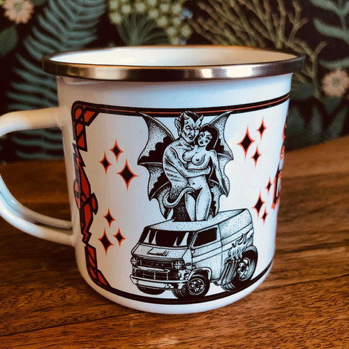 Satan Take The Wheel Devil & Van 12oz Camping Tin Mug | killscumspeedcult