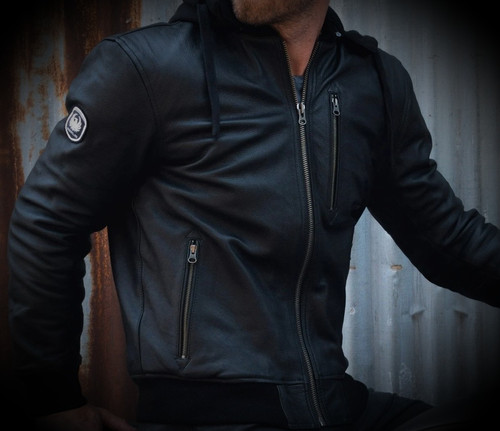 Merlin Trance Black Men's Leather Hooded Jacket | Into Gear