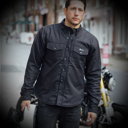Merlin Axe All Black Mens Armoured Kevlar Riding Shirt | Into Gear