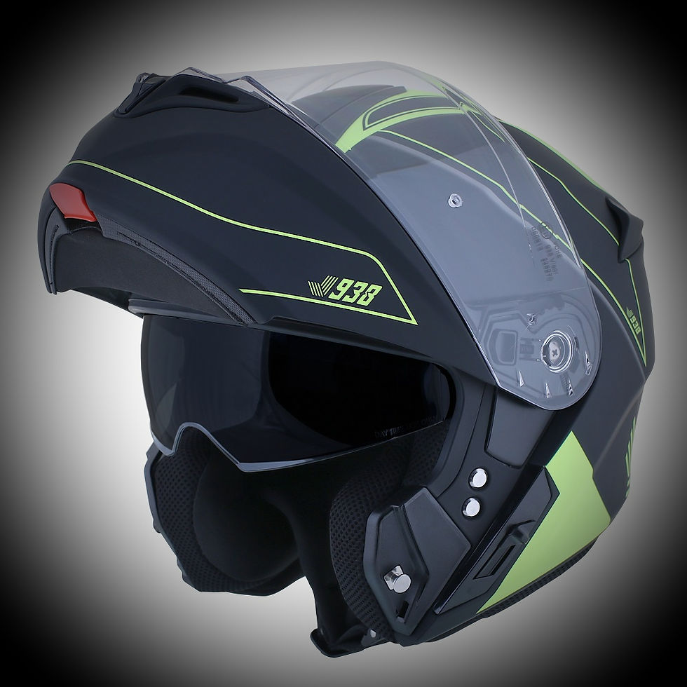 Duchinni D938 Flip Front Crash Helmet Black/Neon Yellow with Sun Shades ...