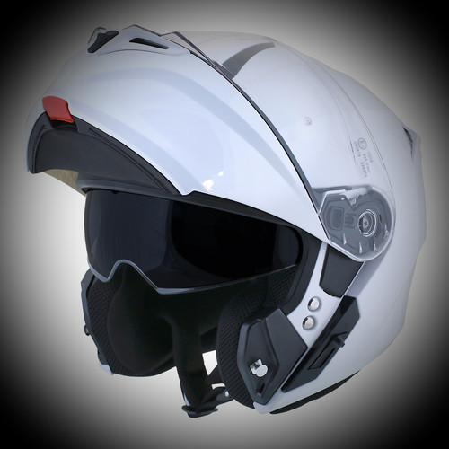 Duchinni D938 Flip Front Crash Helmet Solid White with Sun Shades ...