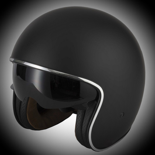 Vcan V537 Classic Matt Black Retro Custom Open Face Crash Helmet 59 ...