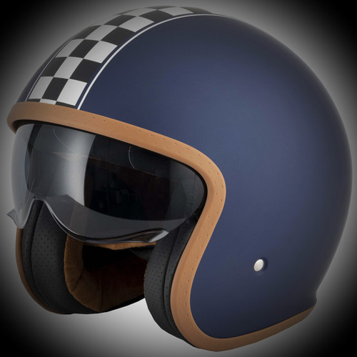 Vcan H589 Classic Victory Matt Blue Open Face Retro Crash Helmet | Into ...