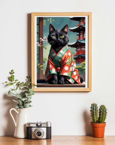 Makkuro - Lucky Cat Japanese Print | Uki Uki