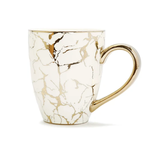 White & Gold Mug w/ Marble Design & Gold Handle | DarlingDiamondDecor