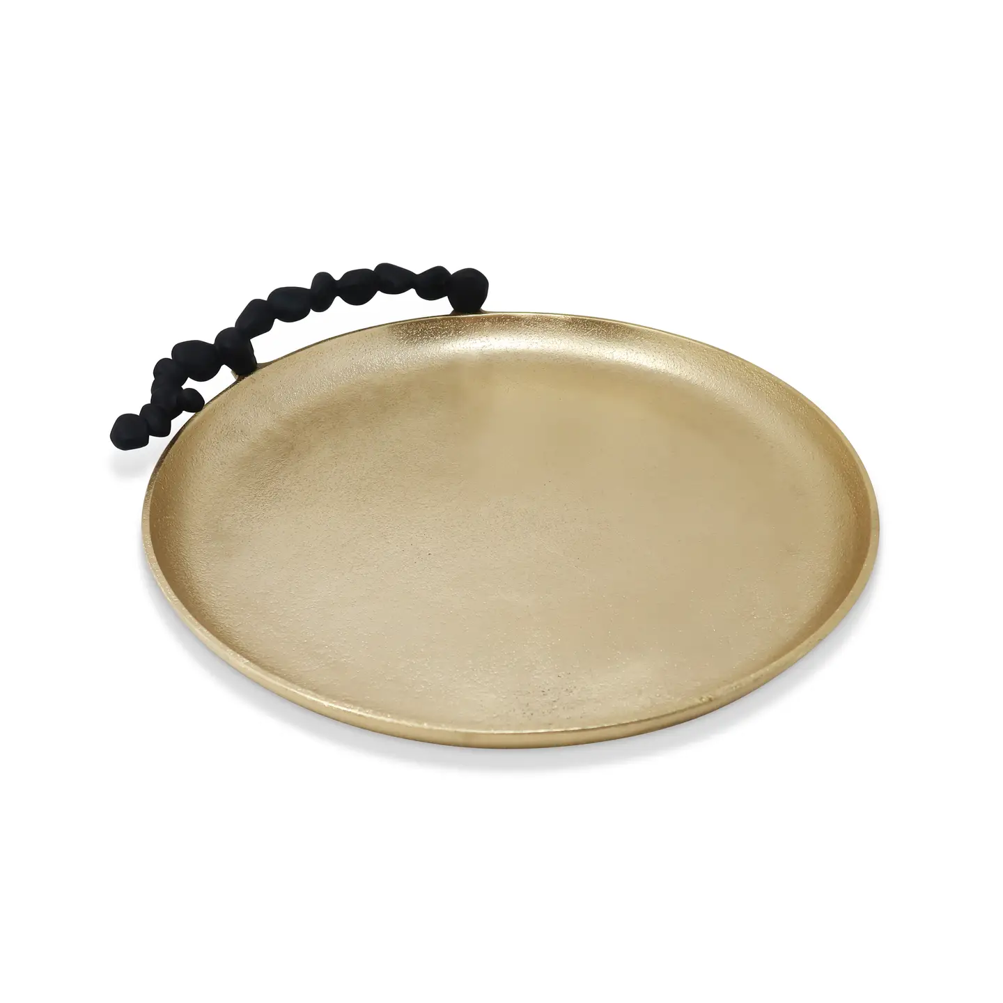 Gold Round Tray w/ Black Pebble Handle | Darling Diamond Decor