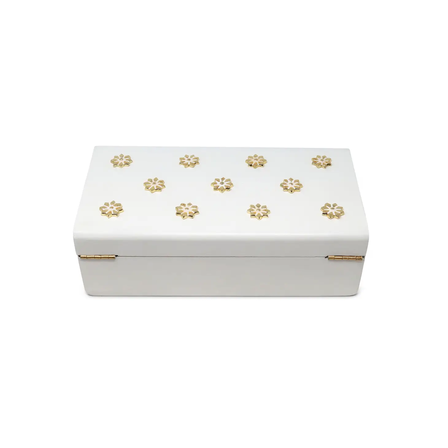 White Wooden Decorative Box w/ Gold Flower Beads | DarlingDiamondDecor