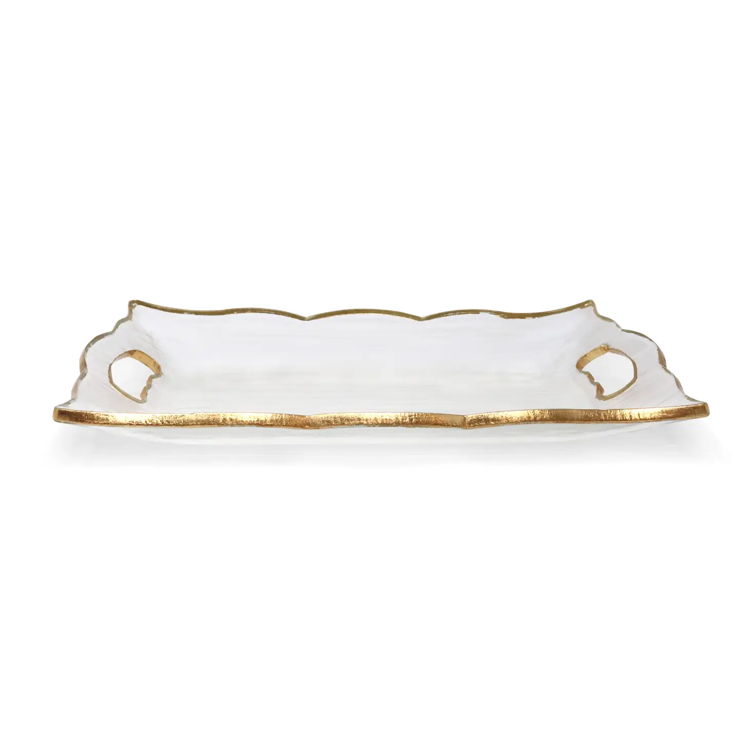 Rectangular Glass Tray w/ Handles & Gold Rim | DarlingDiamondDecor