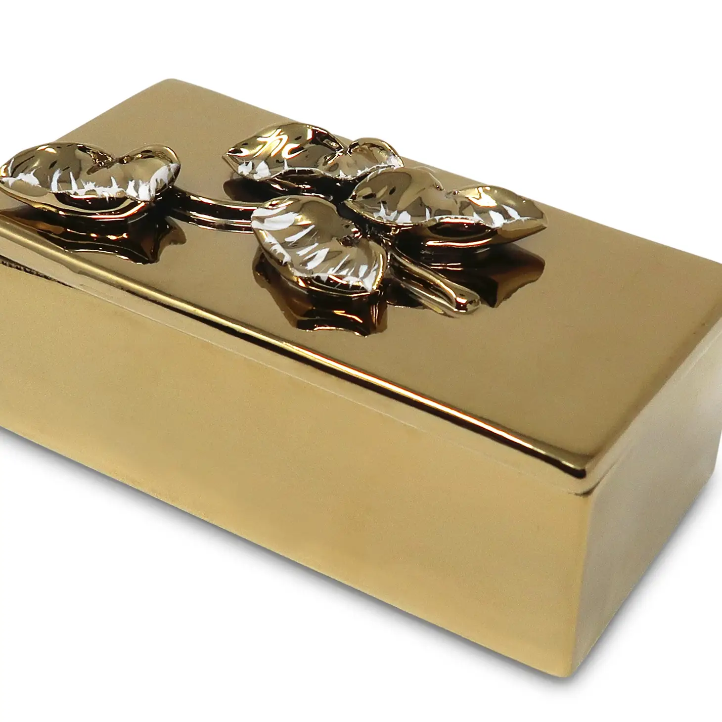 Oblong Gold Decorative Box w/ Design Lid (2 Styles) | DarlingDiamondDecor