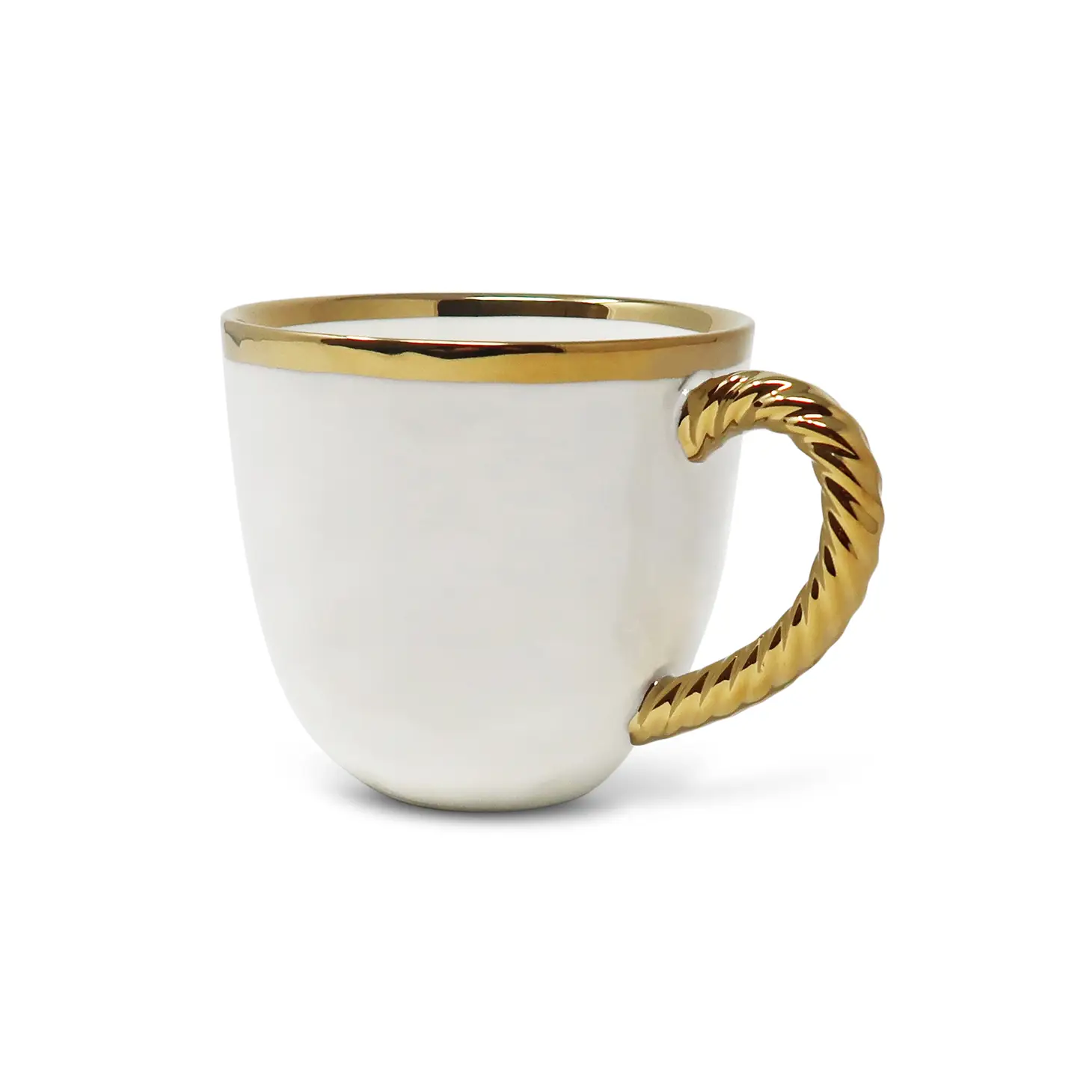Set of 4 White Coffee Mugs w/ Gold Rim & Rope Handle | DarlingDiamondDecor