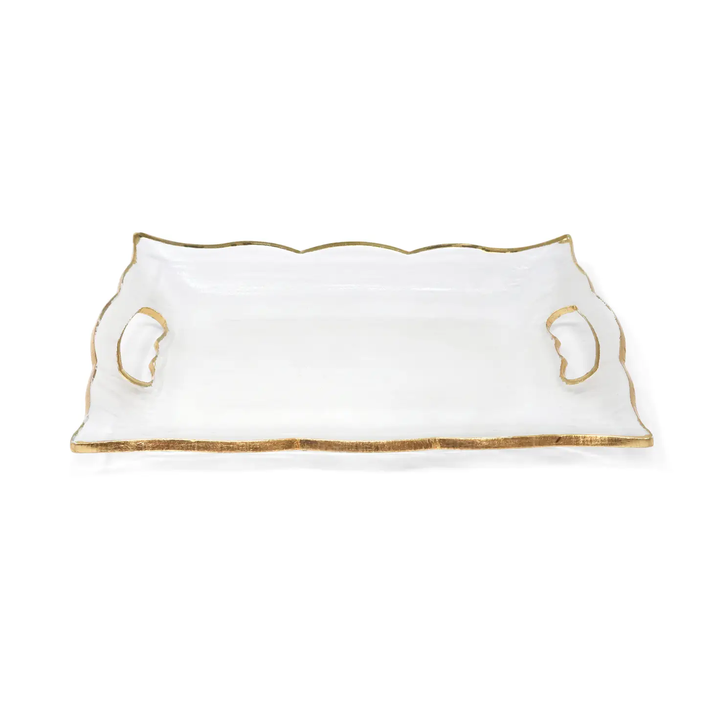 Rectangular Glass Tray w/ Handles & Gold Rim | DarlingDiamondDecor