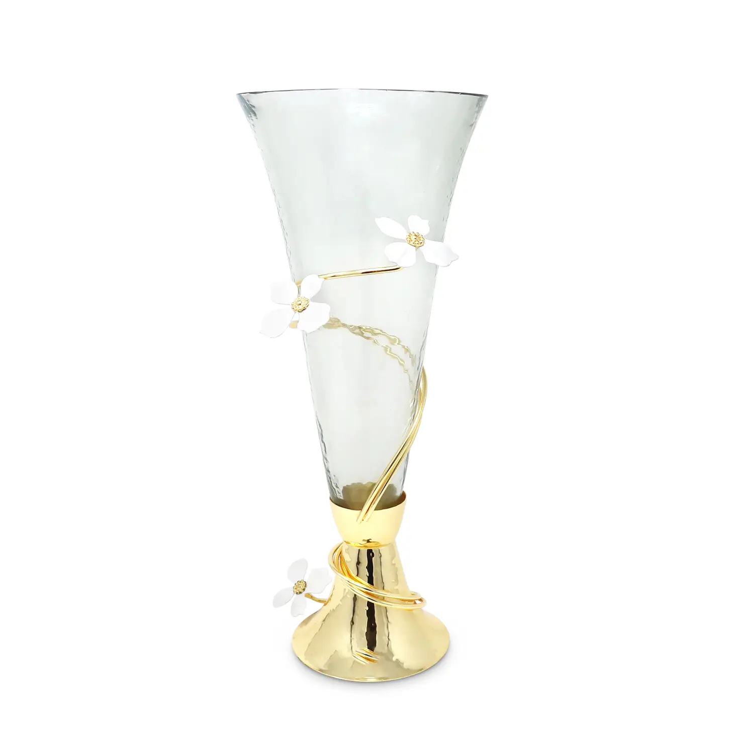 Glass Vase on Gold Pedestal w/ Jewel Flower Design | DarlingDiamondDecor