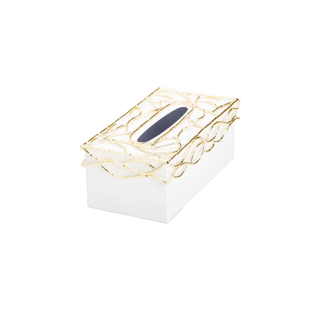 White Tissue Box w/ Gold Mesh Design | DarlingDiamondDecor