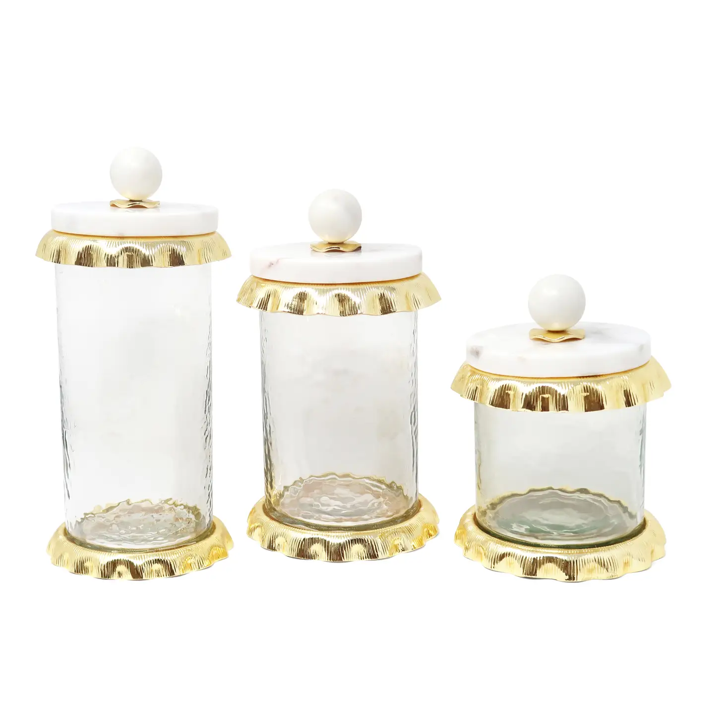Marble & Gold Hammered Canister w/ Ruffle Design (3 Sizes ...