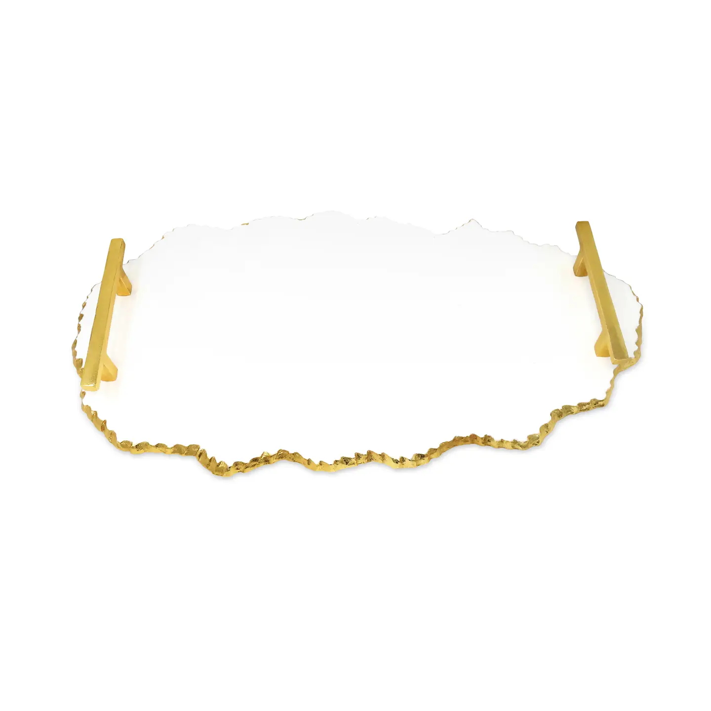 White Marble Platter Tray w/ Gold Handles | Darling Diamond Decor