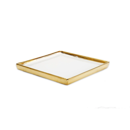 White Square Tray w/ Gold Edge | DarlingDiamondDecor