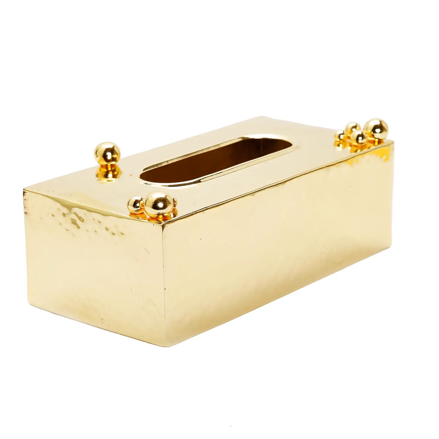 Gold Hammered Tissue Box w/ Ball Design | DarlingDiamondDecor