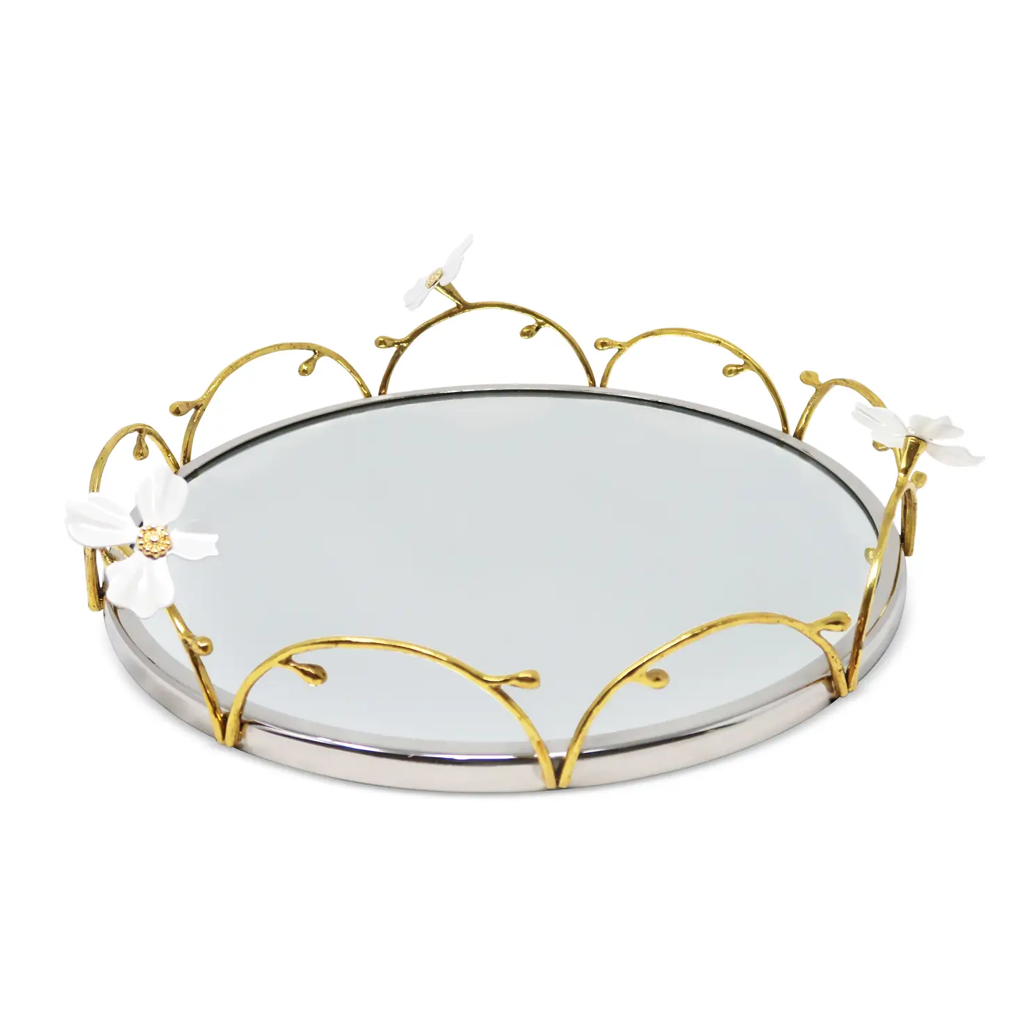 Round Tray w/ Gold Loop & Jewel Flower Design | DarlingDiamondDecor
